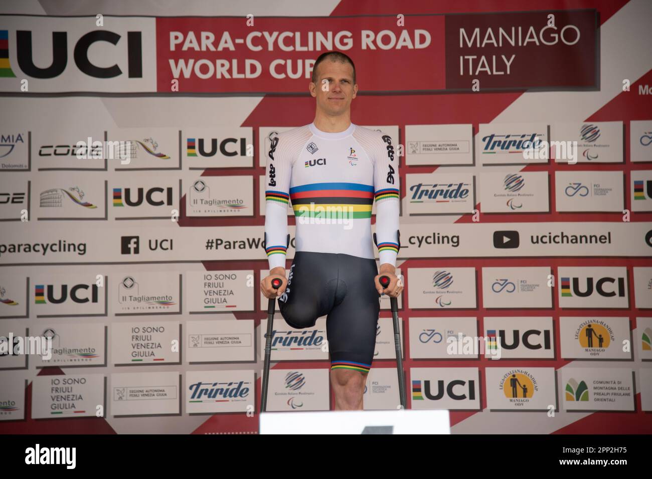 Maniago, Italy. 21st Apr 2023. Defending world champion in the men's C4 ...