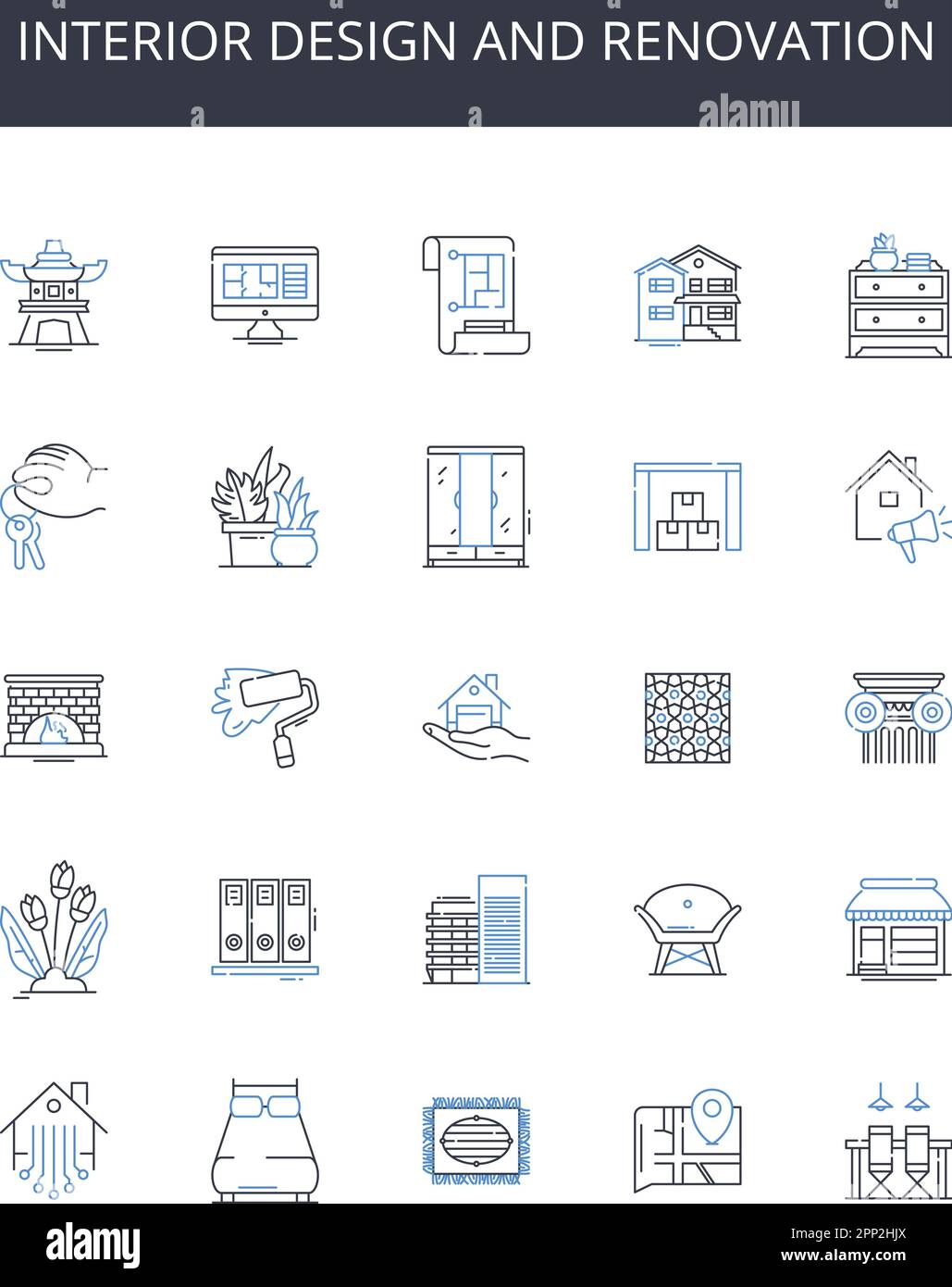 Interior design and renovation line icons collection. Home improvement ...