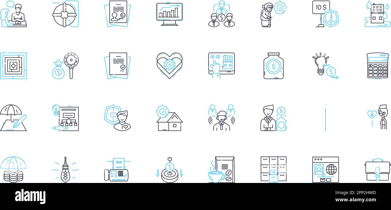 Liability insurance linear icons set. Coverage, Protection, Risk ...