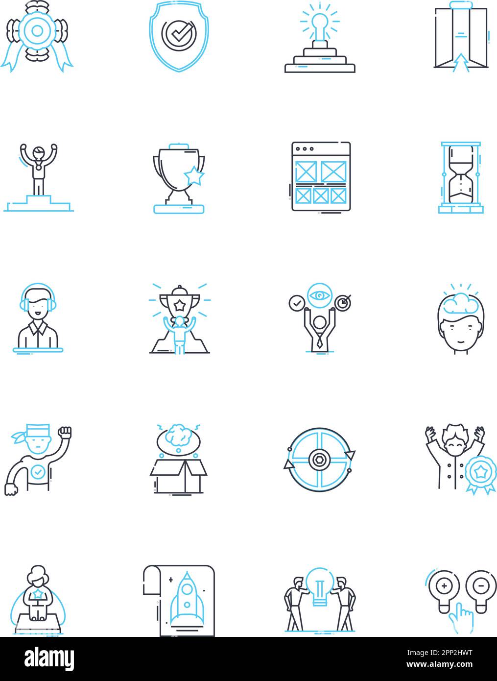 Work evolution linear icons set. Automation, Collaboration ...