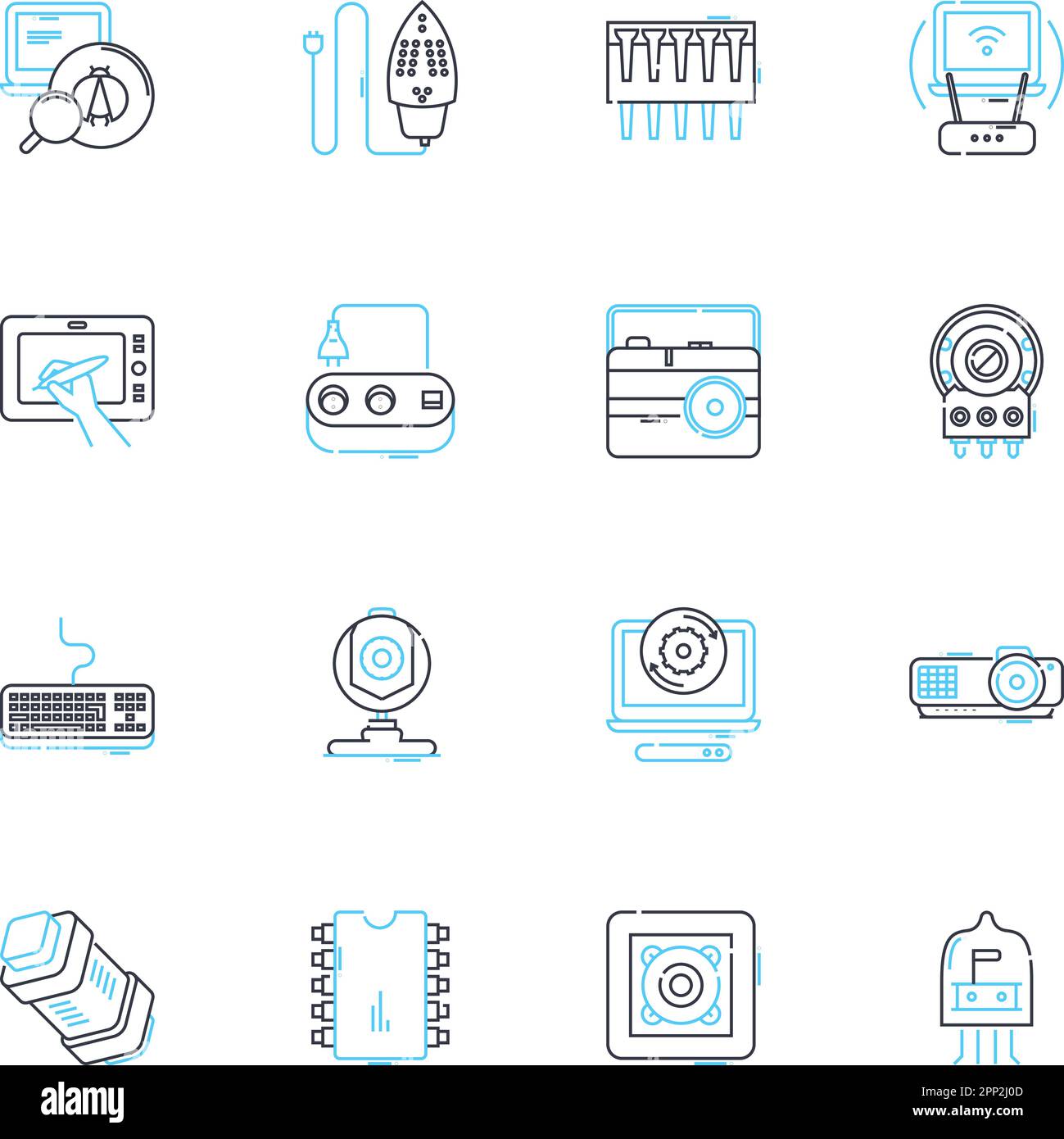 Technological tools linear icons set. Innovation, Gadgets ...
