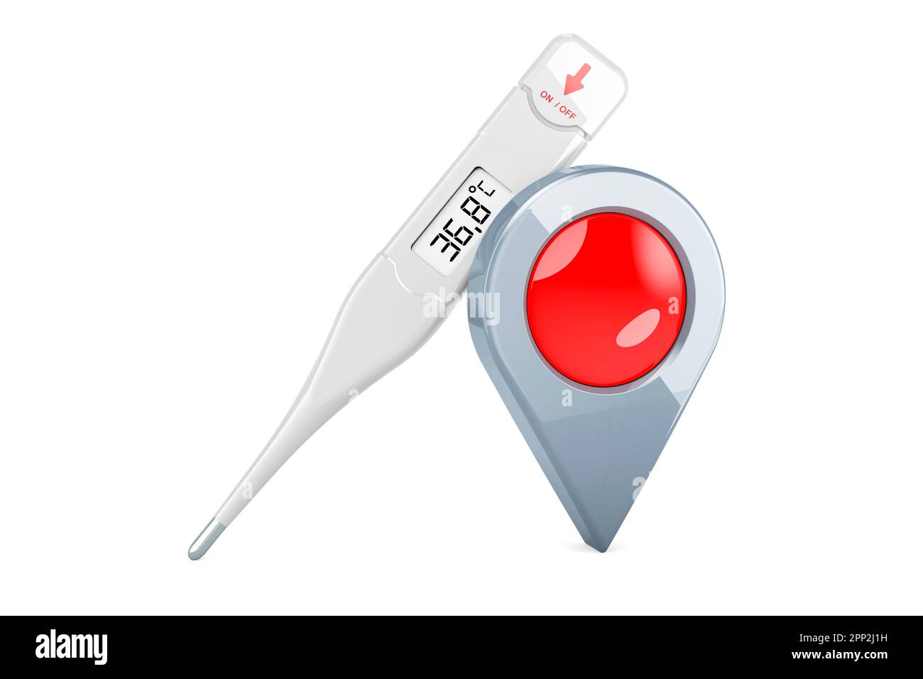 Digital electronic thermometer with map pointer, 3D rendering isolated ...