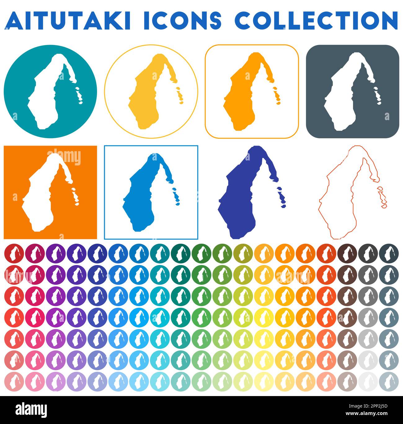 Aitutaki icons collection. Bright colorful trendy map icons. Modern ...
