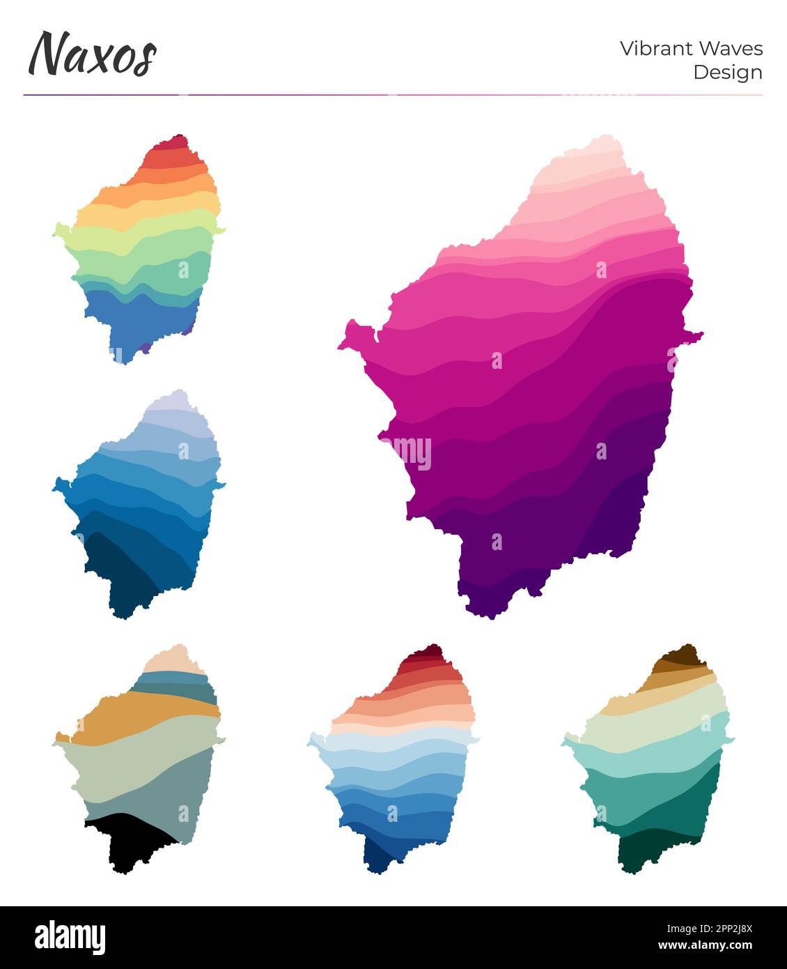 Set of vector maps of Naxos. Vibrant waves design. Bright map of island ...