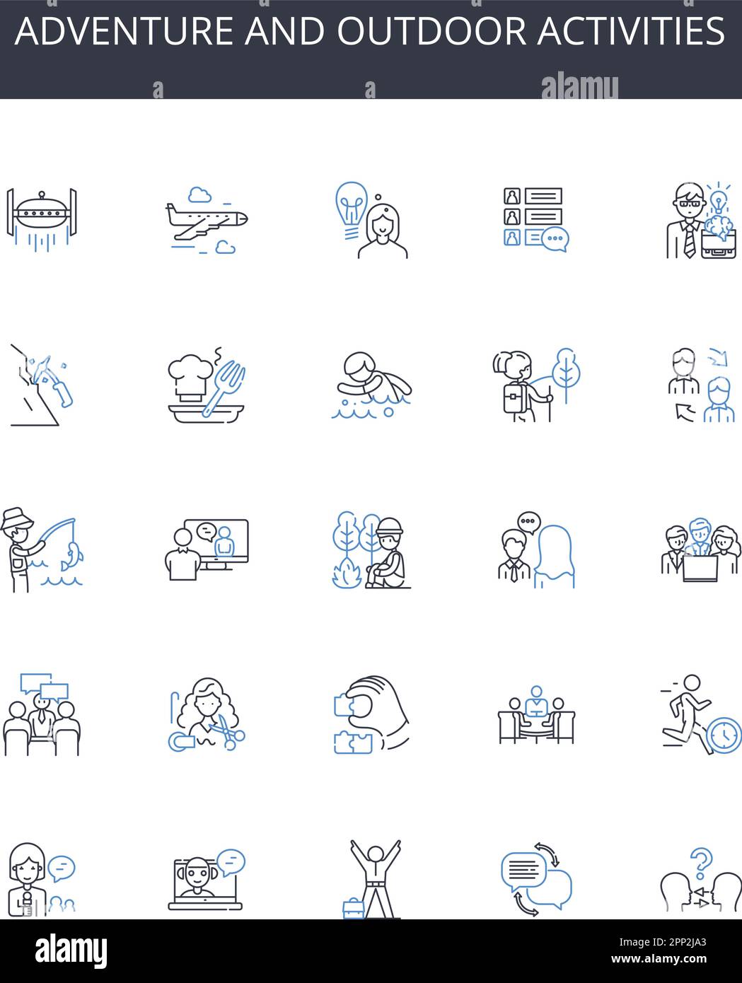 Adventure and outdoor activities line icons collection. Exploration ...