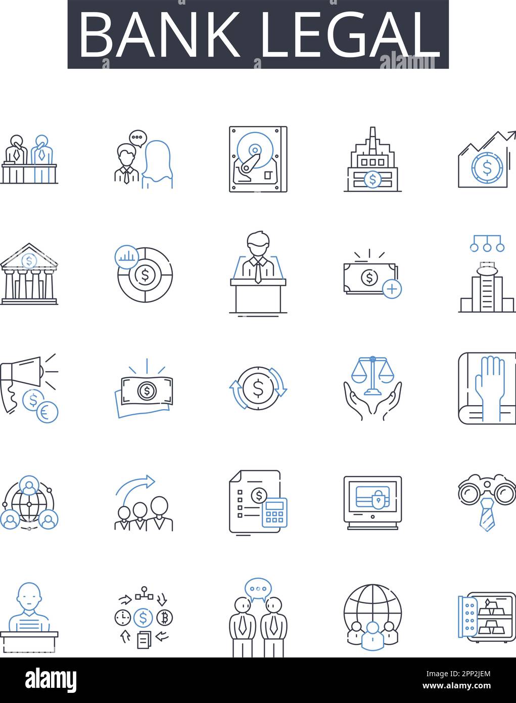 Bank legal line icons collection. Financial institution, Banking ...