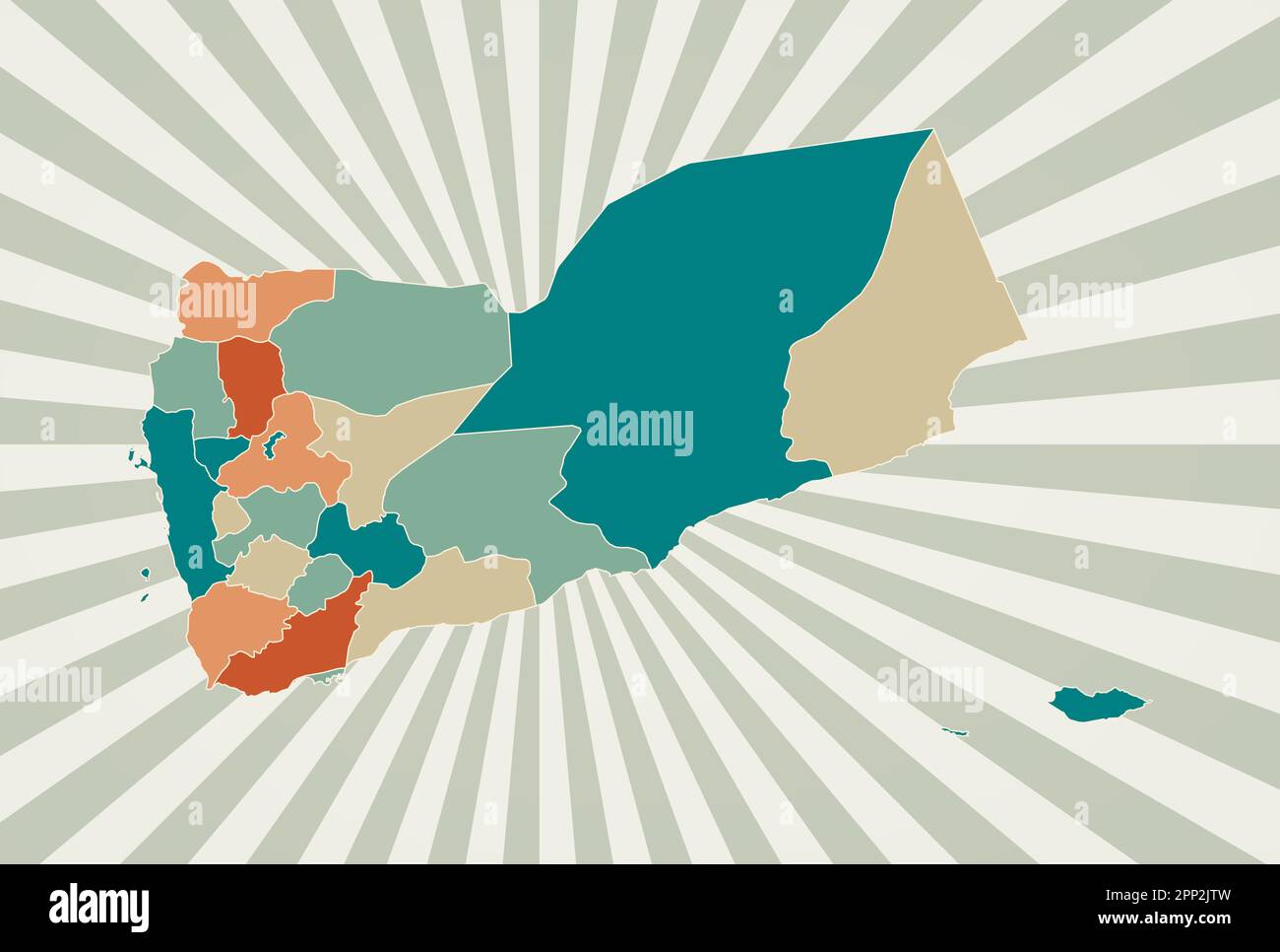 Yemen map. Poster with map of the country in retro color palette. Shape ...
