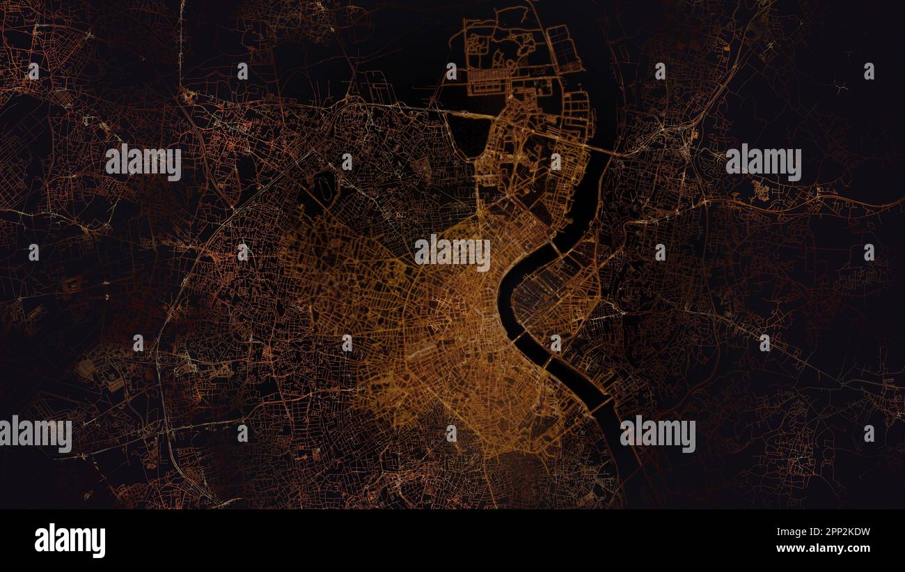 Light map of the city of Bordeaux, top view from satellite. Aerial view ...