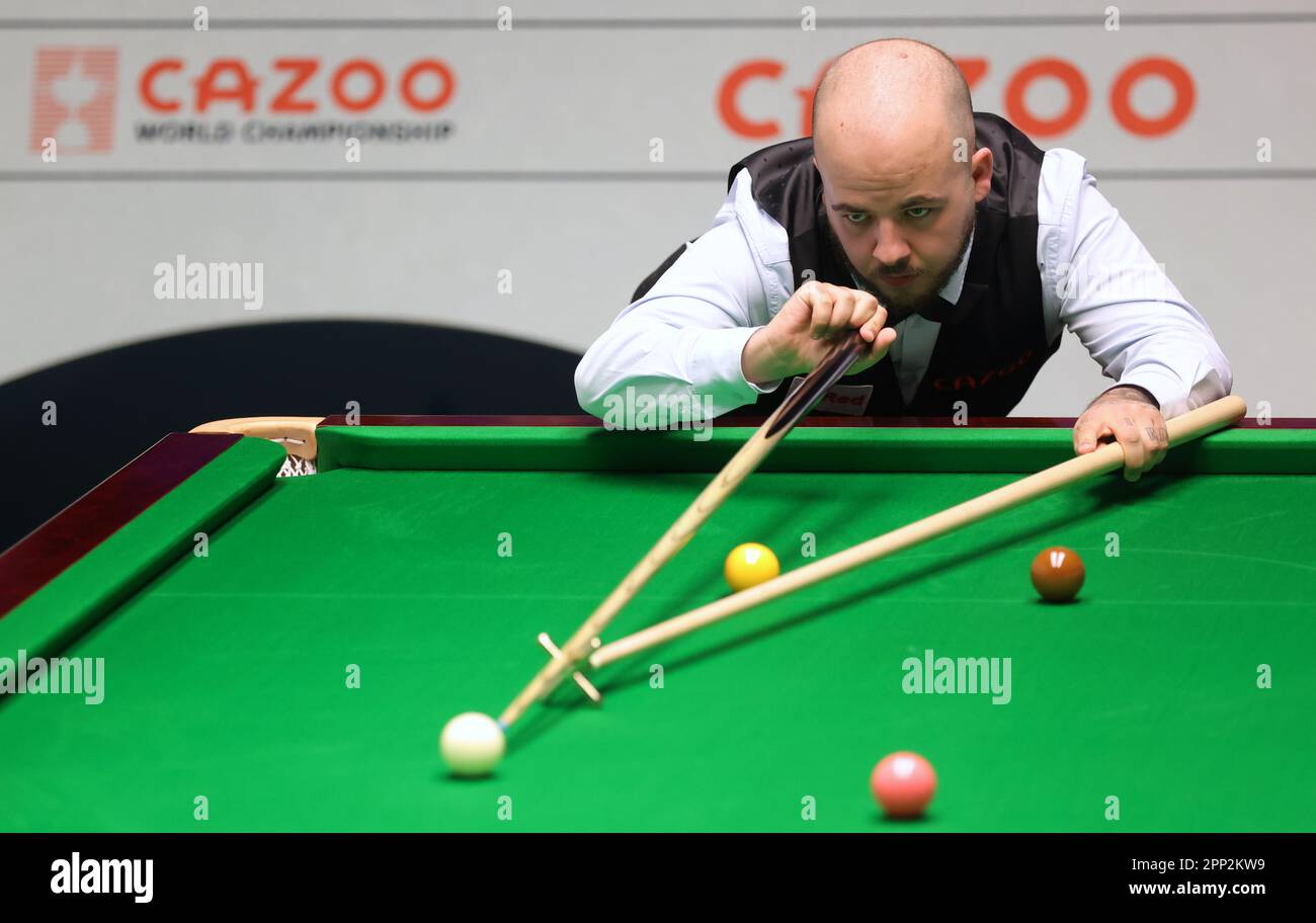 Luca Brecel during day seven of the Cazoo World Snooker Championship at ...