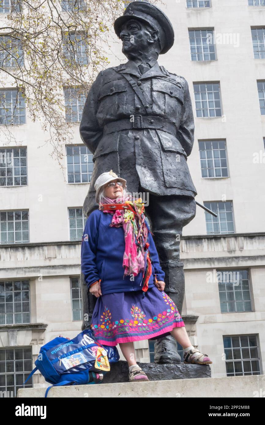 London, UK. 21 Apr 2023. A woman sings with Viscount Alenbrook. Many ...