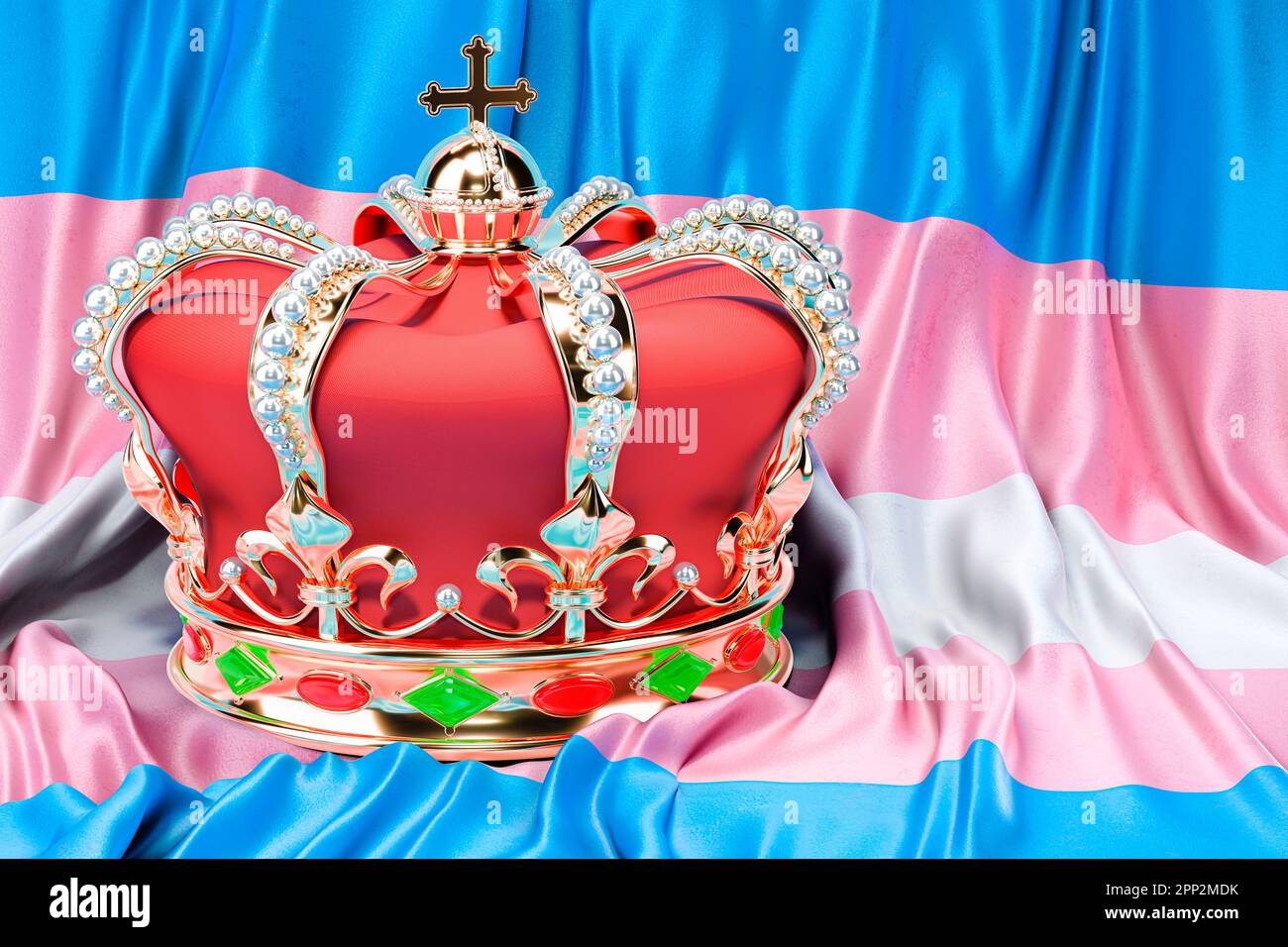 Royal golden crown with jewels on transgender flag background, 3D ...
