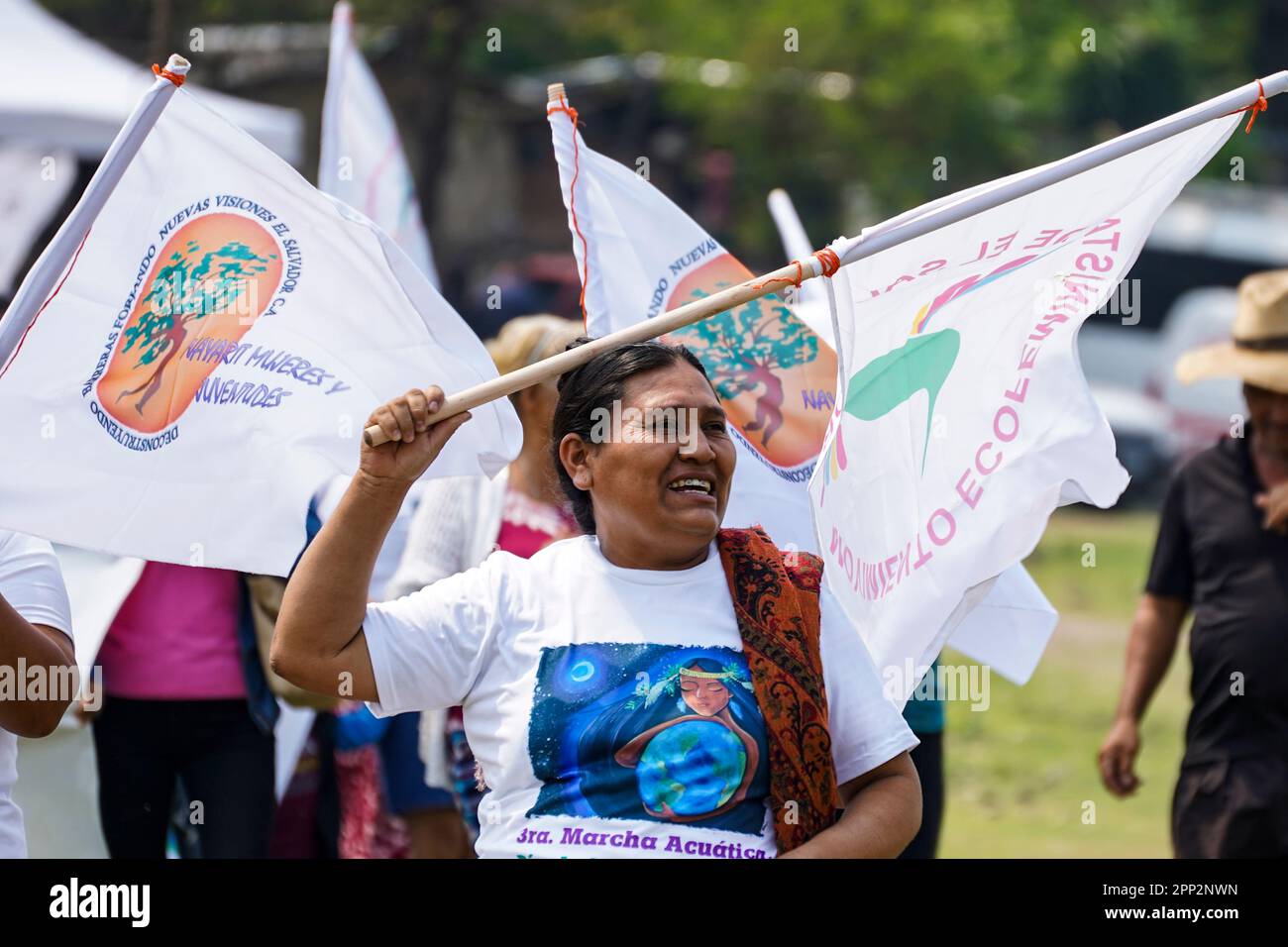 21 April 2023, El Salvador, Güija: Environmental activists from El ...