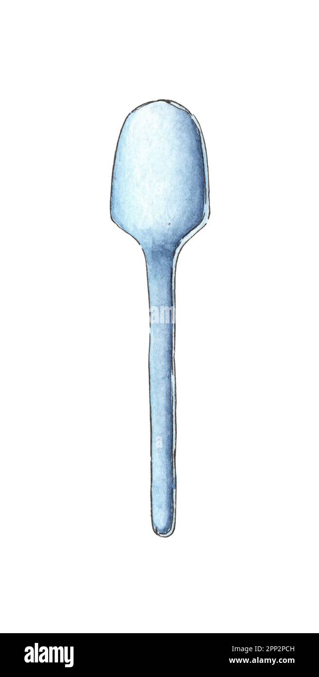 Watercolor illustration of a disposable plastic spoon. Realistic used ...