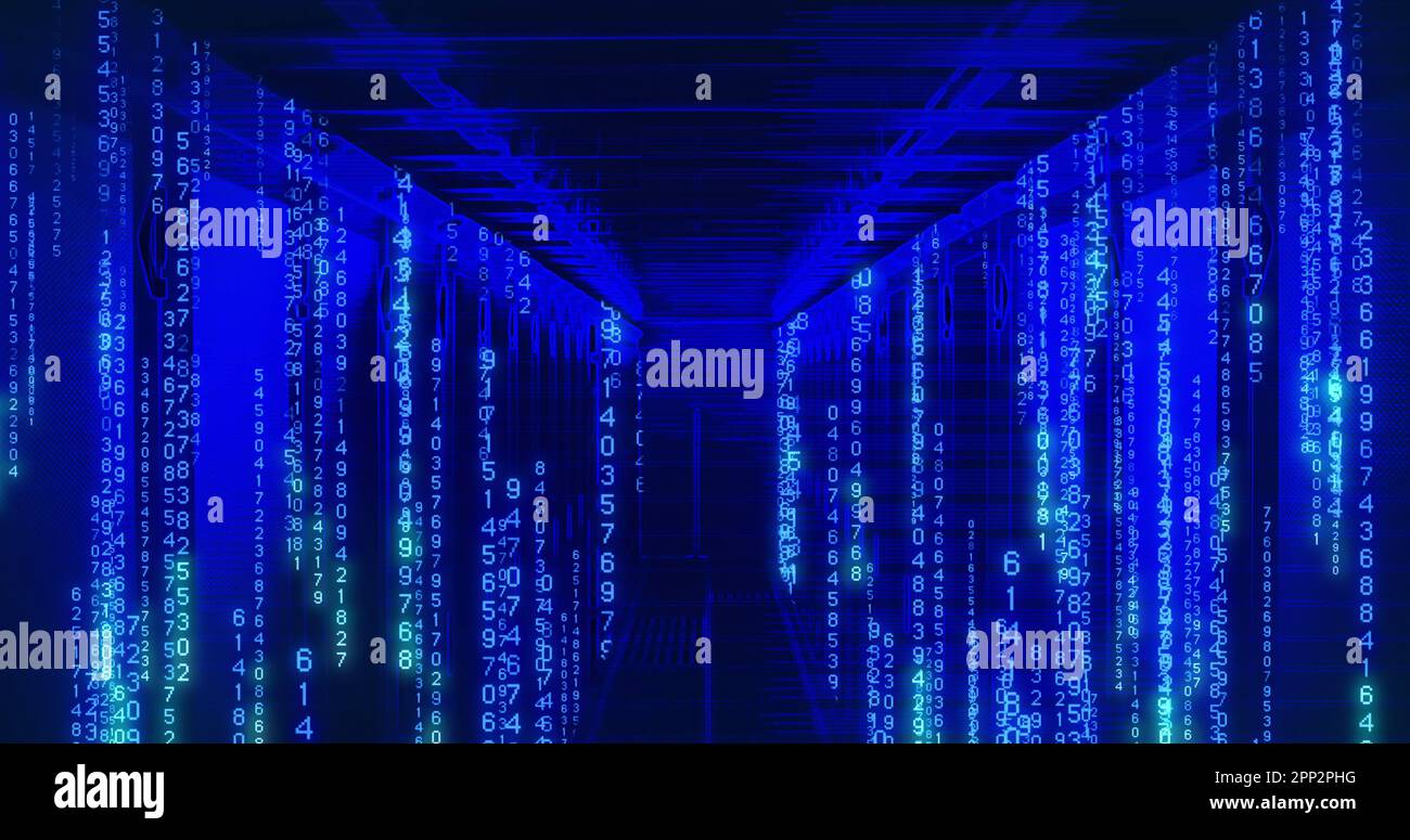 Composition of data processing over server room Stock Photo - Alamy