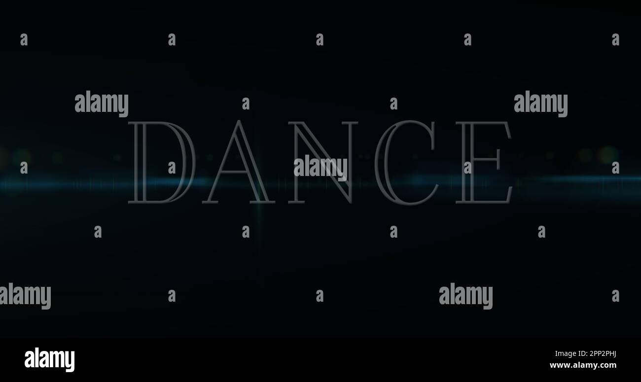 Composition of dance text over light trails on black background Stock ...