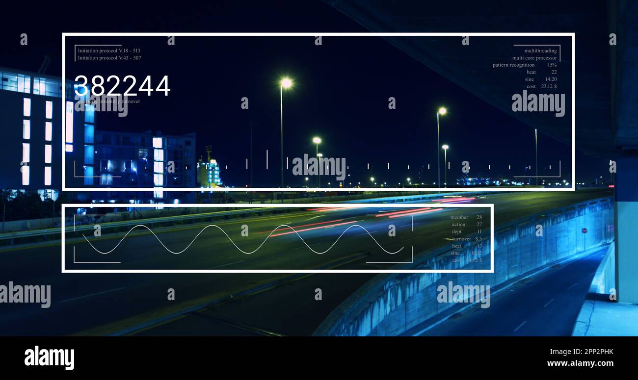 Composition of data processing over cityscape Stock Photo - Alamy