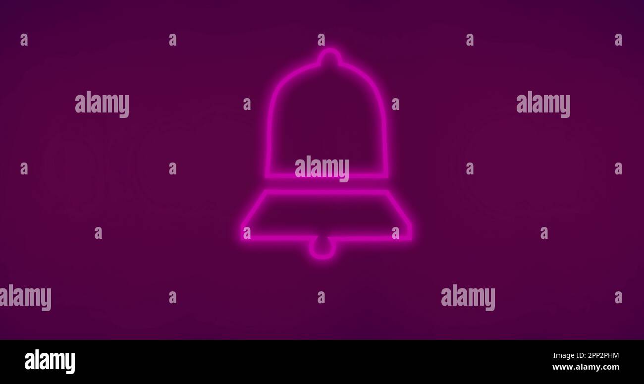 Composition of bell icon on purple background Stock Photo - Alamy