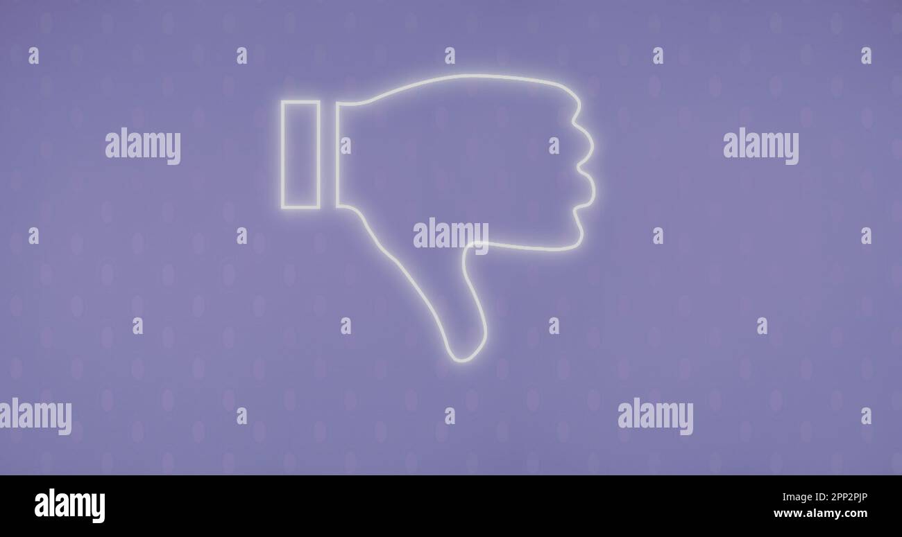 Composition of dislike icon over spots on blue background Stock Photo ...