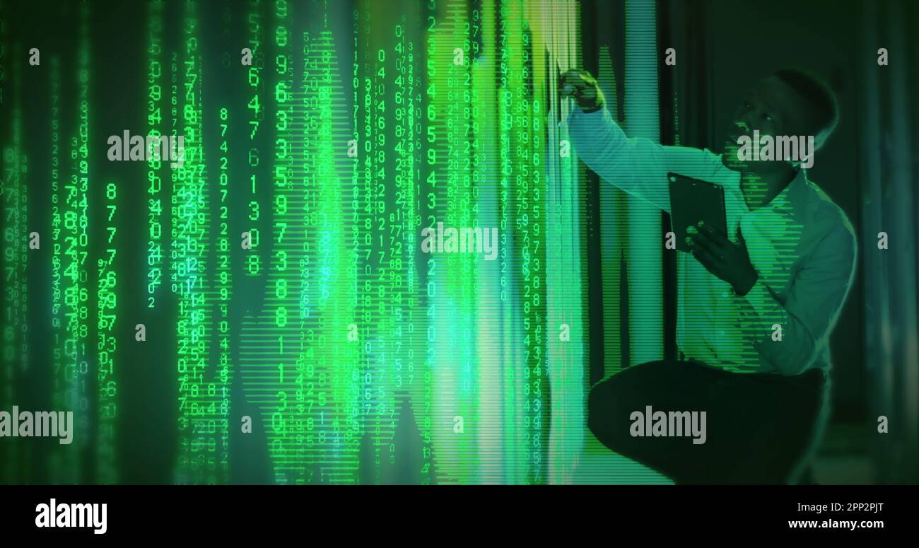 Composition of data processing over african american businessman using ...