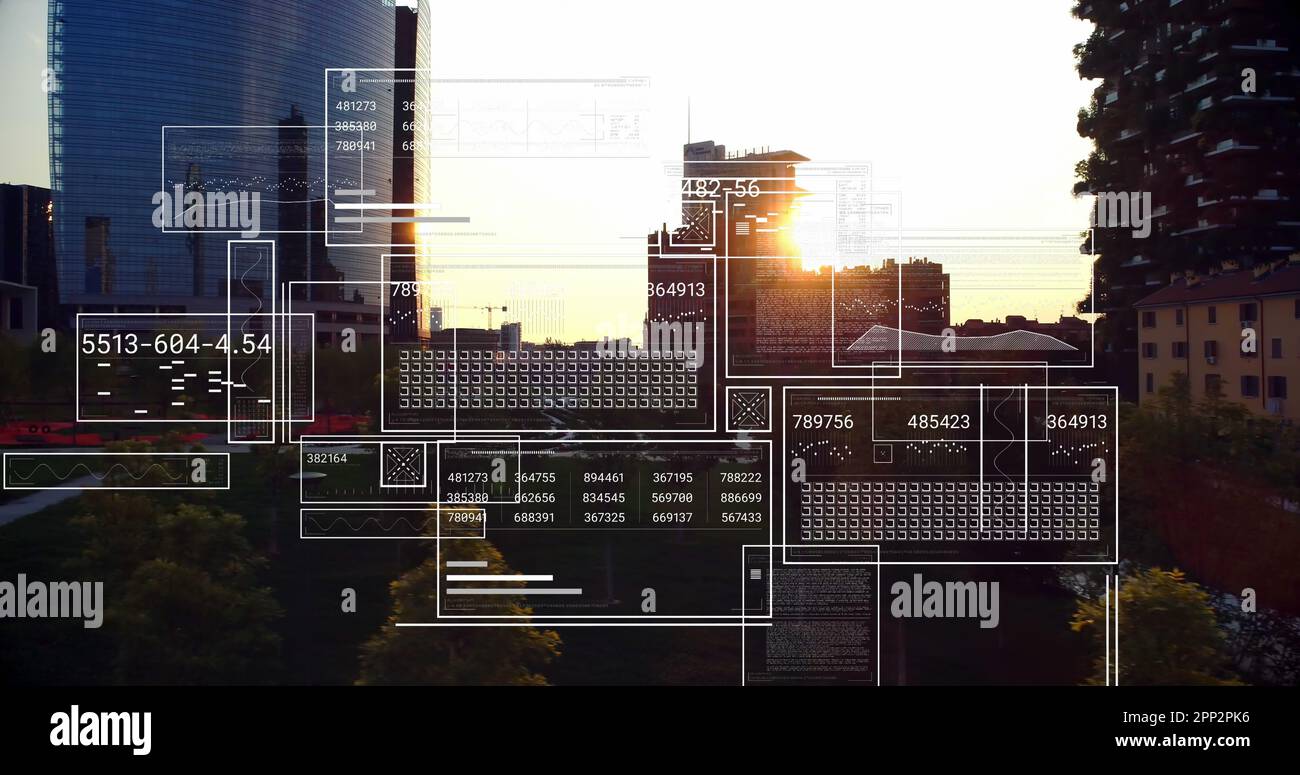 Composition of data processing over cityscape Stock Photo - Alamy