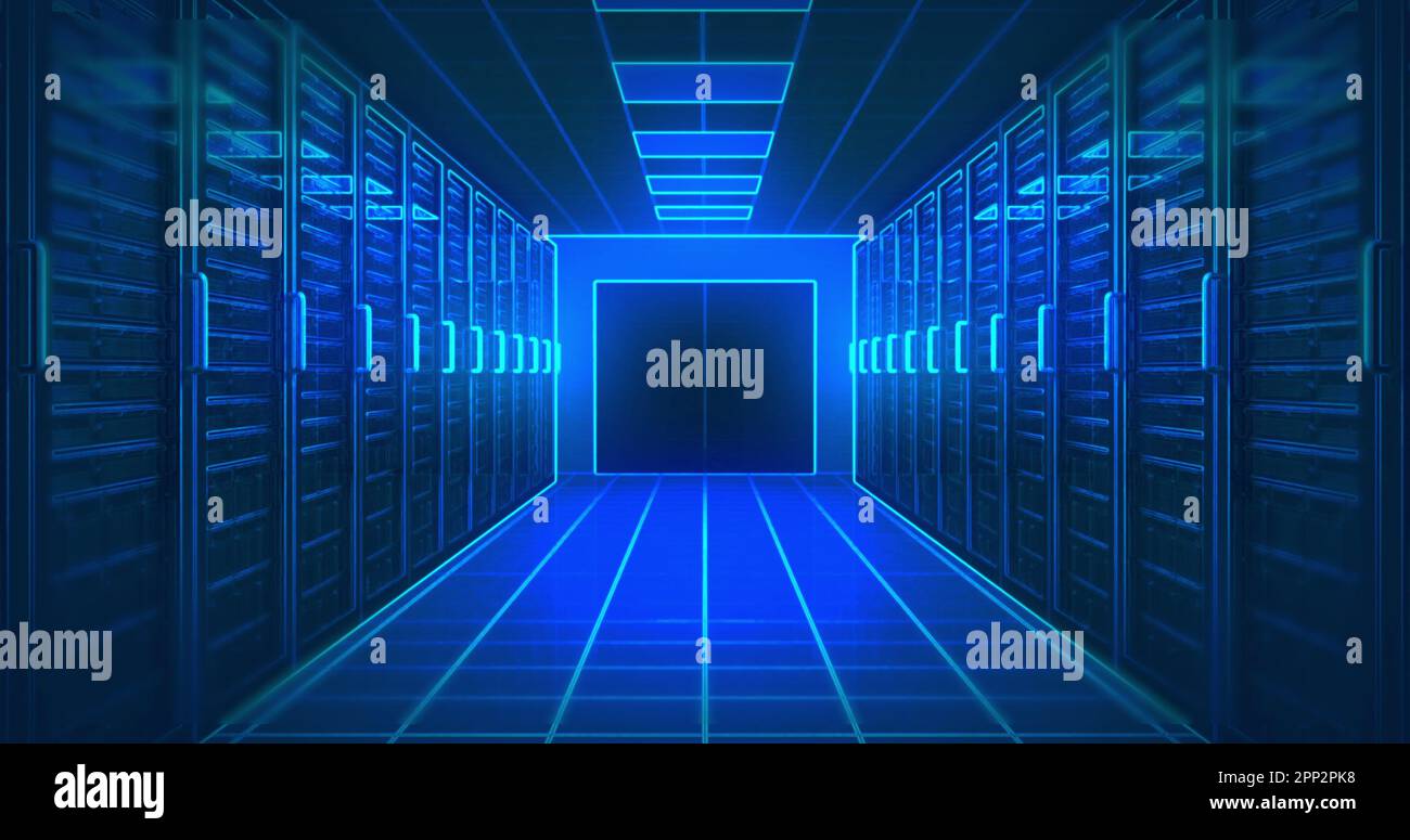 Composition of blue light over server room Stock Photo - Alamy