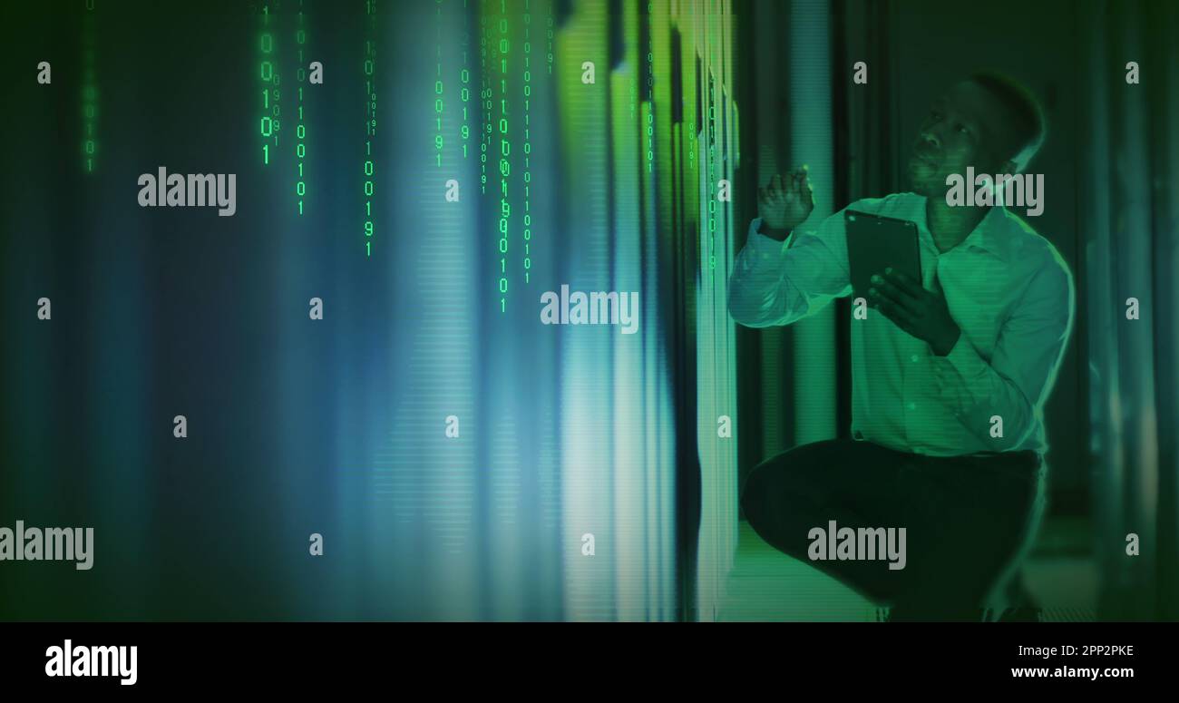 Composition of data processing over african american businessman using ...