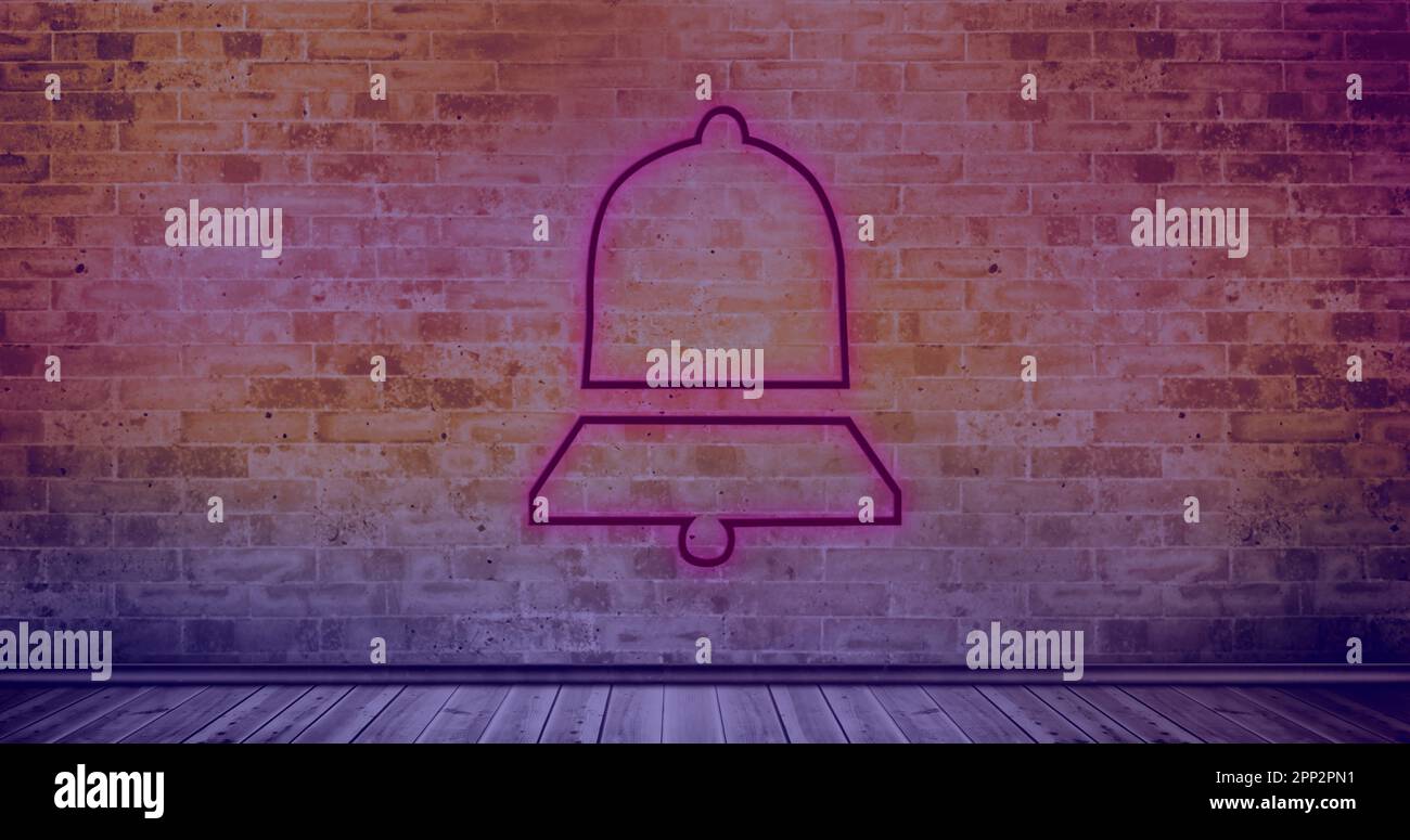 Composition of bell icon over brick wall Stock Photo - Alamy