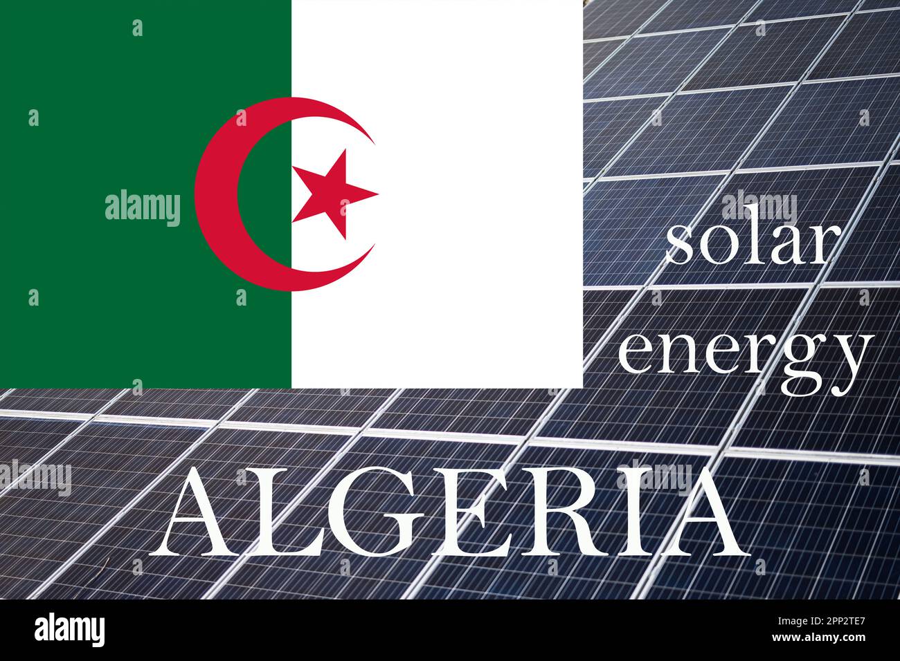 Solar energy panels with Algeria flag background. Sustainable resources ...