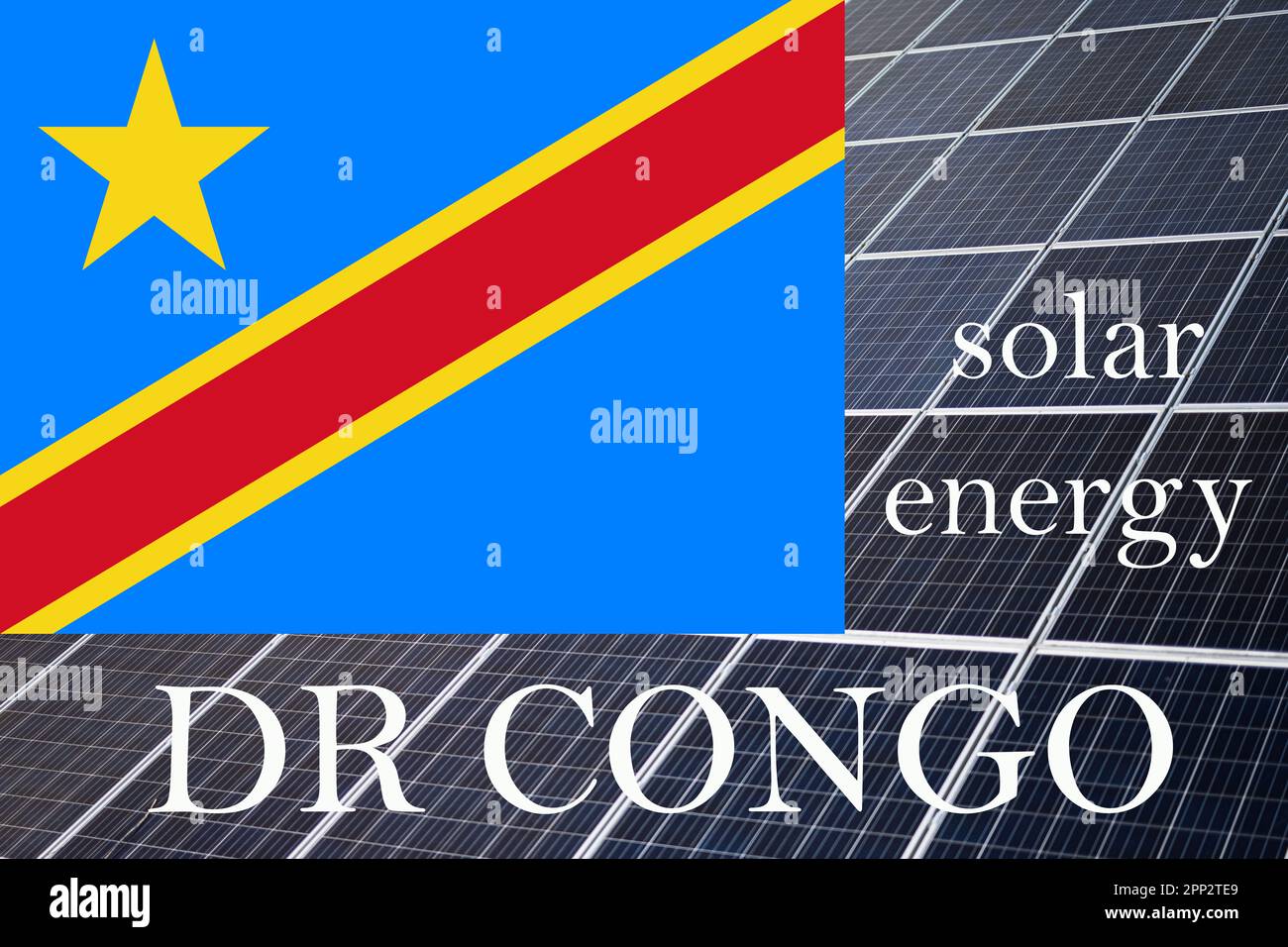 Solar energy panels with DR Congo flag background. Sustainable ...