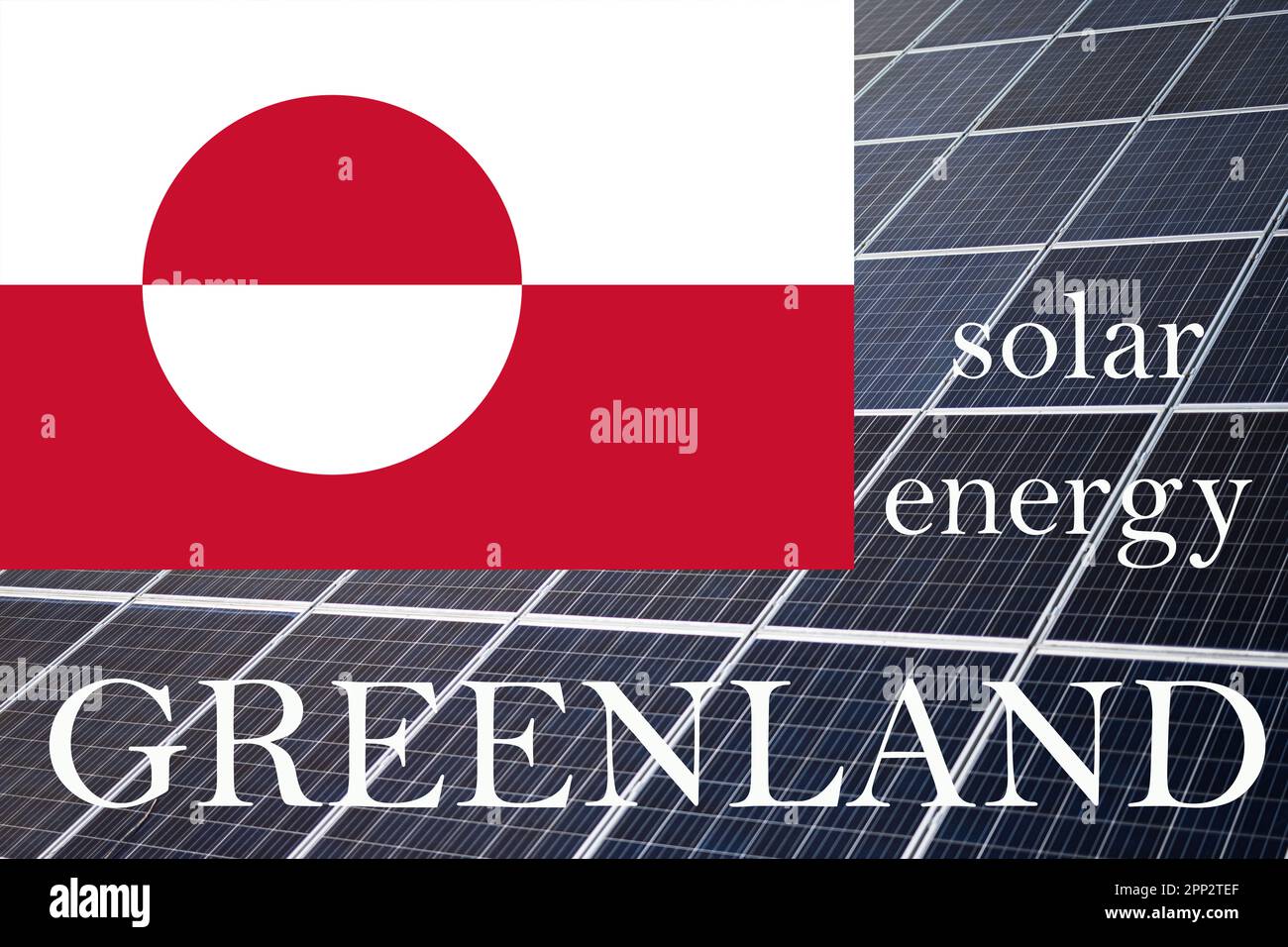 Solar energy panels with Greenland flag background. Sustainable ...