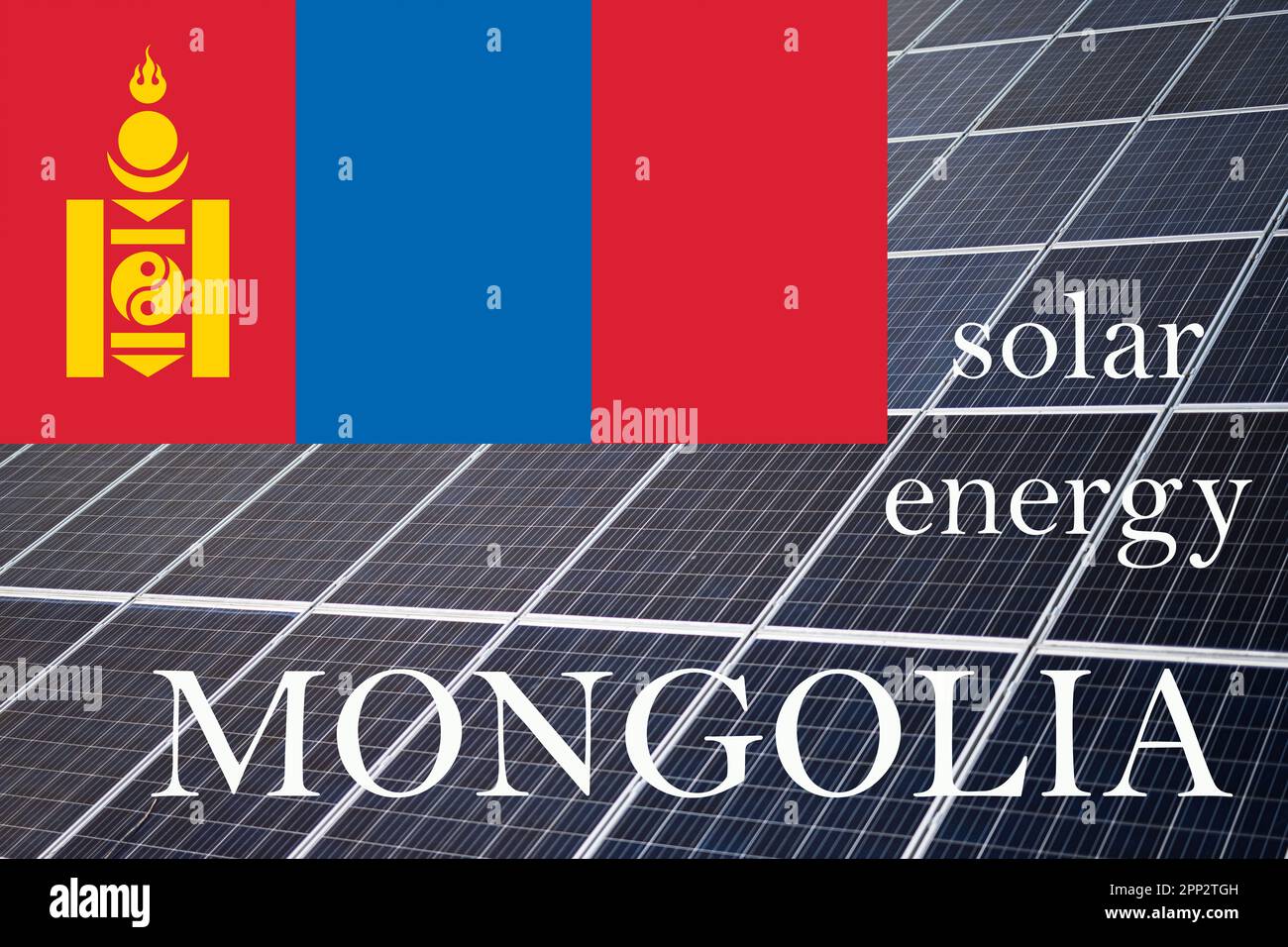 Solar energy panels with Mongolia flag background. Sustainable ...