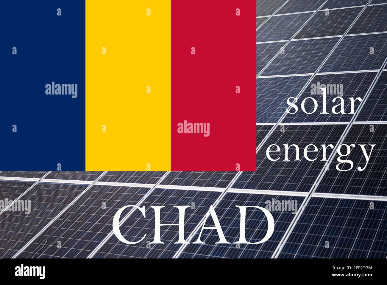 Solar energy panels with Chad flag background. Sustainable resources ...