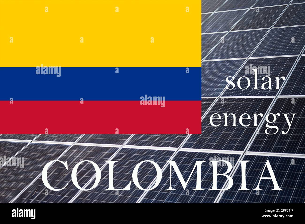 Solar energy panels with Colombia flag background. Sustainable ...