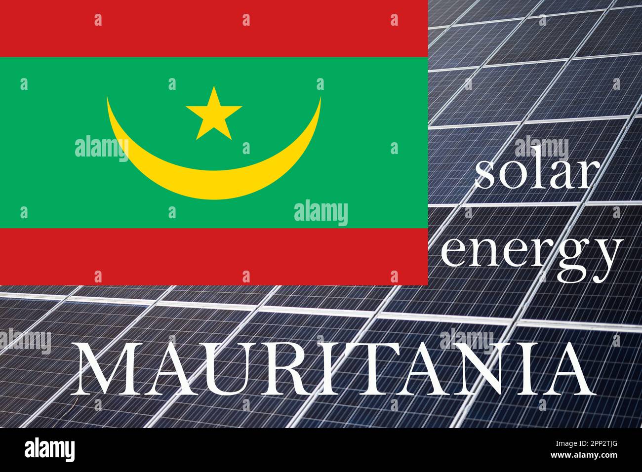 Solar energy panels with Mauritania flag background. Sustainable ...