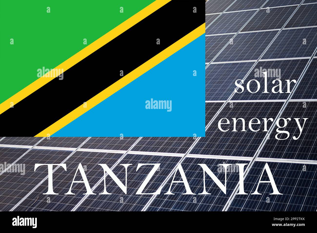 Solar energy panels with Tanzania flag background. Sustainable ...