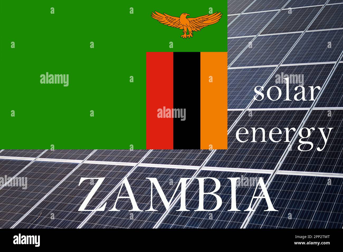 Solar energy panels with Zambia flag background. Sustainable resources ...