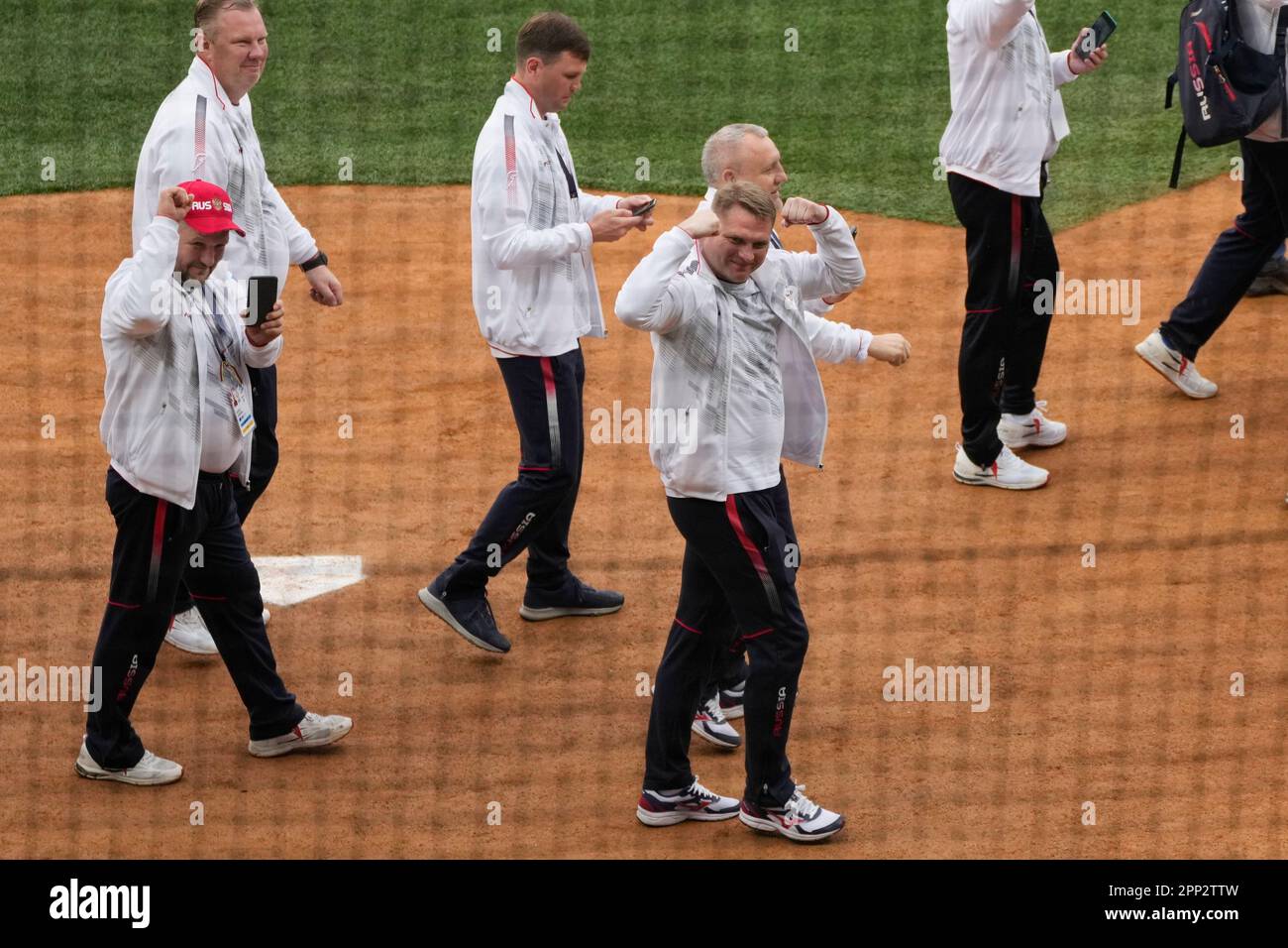 Russian athletes parade in the Alba Games opening ceremony at the ...