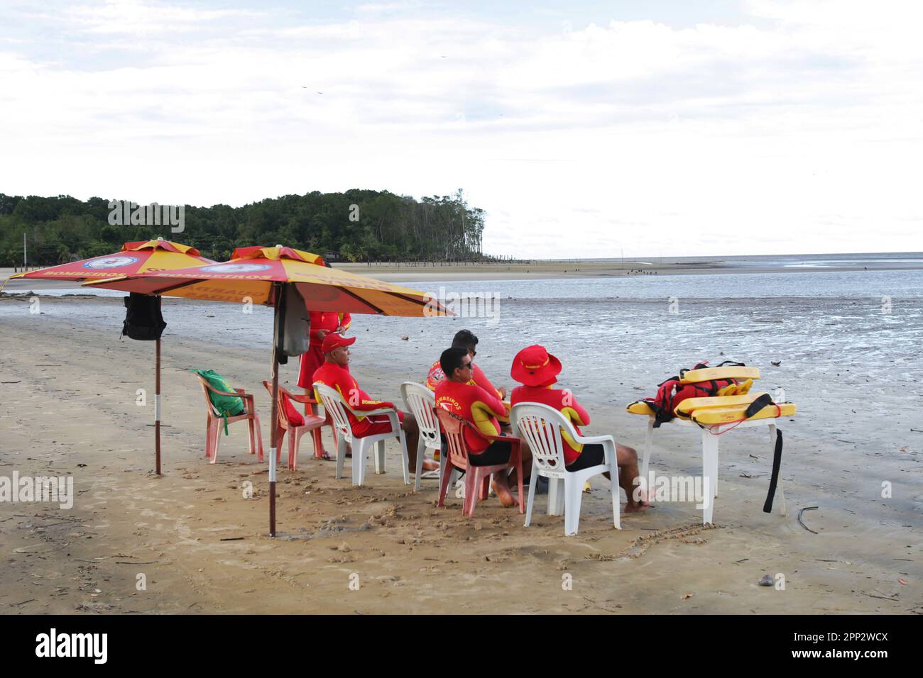 Marajo Island, Brazil. 21st Apr, 2023. Lifeguard watches during late ...