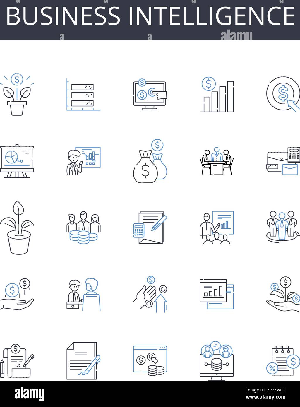 Business Intelligence line icons collection. Adventure, Coverage ...