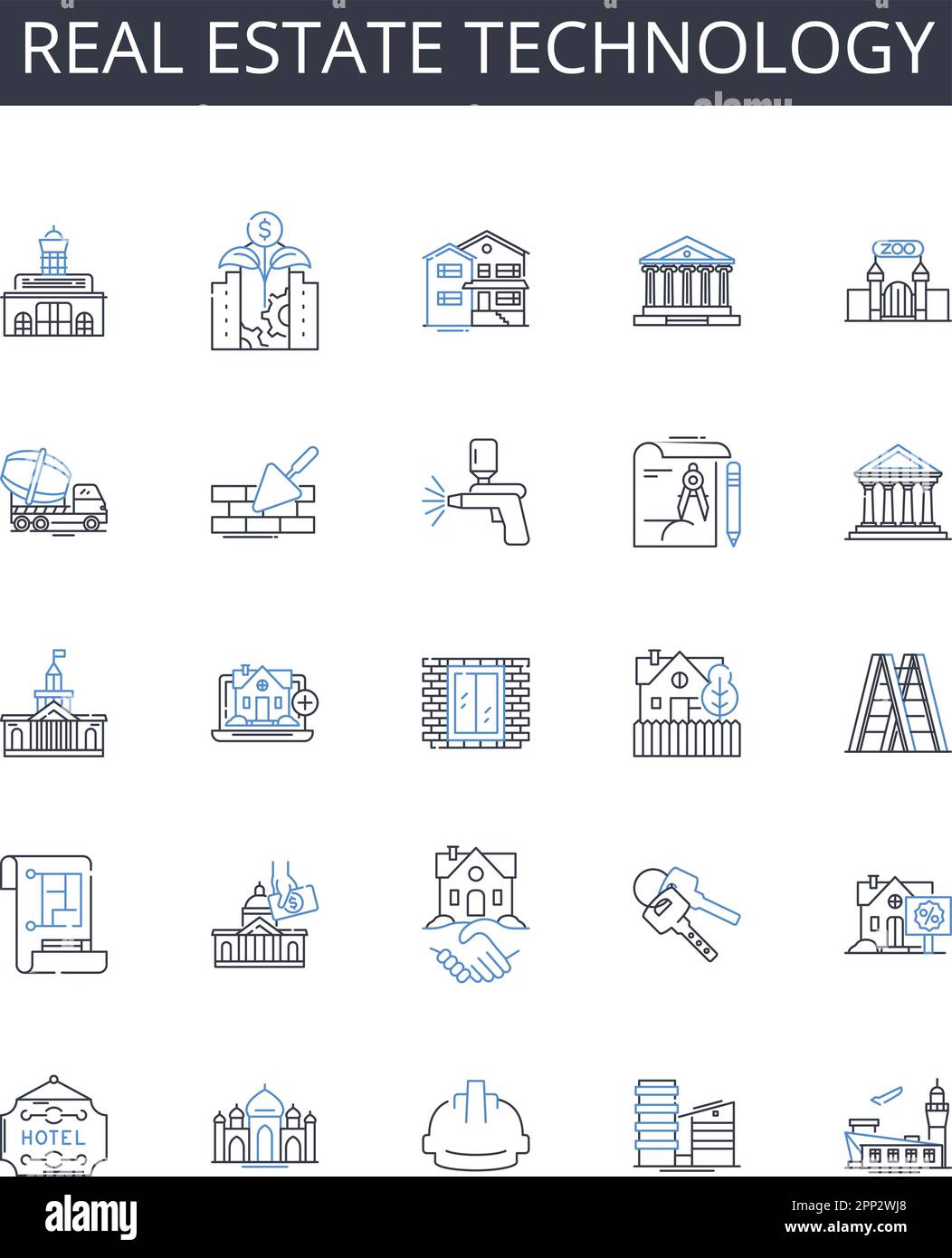 Real Estate Technology line icons collection. PropTech, Property ...