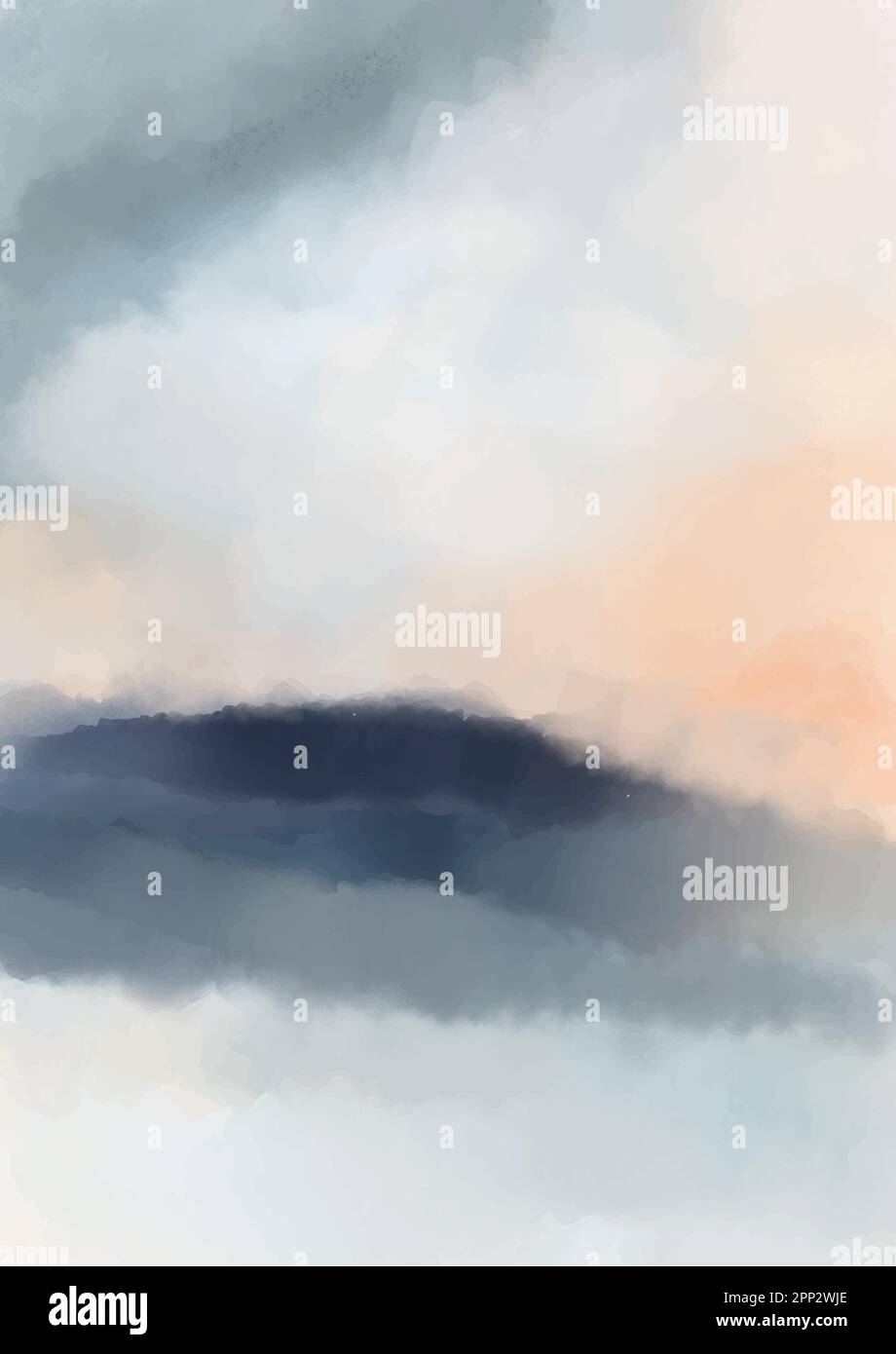 Abstract minimalist hand painted watercolour landscape design Stock ...