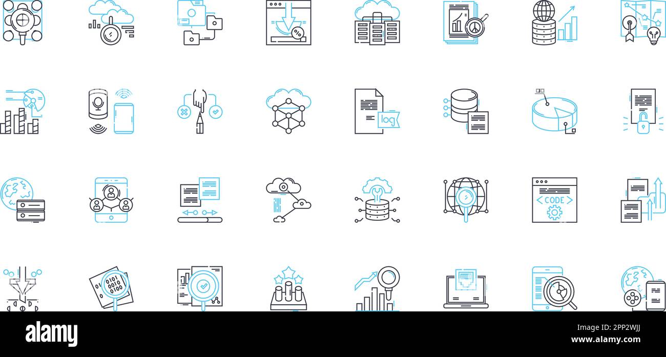 Social research linear icons set. Sampling, Analysis, Survey ...