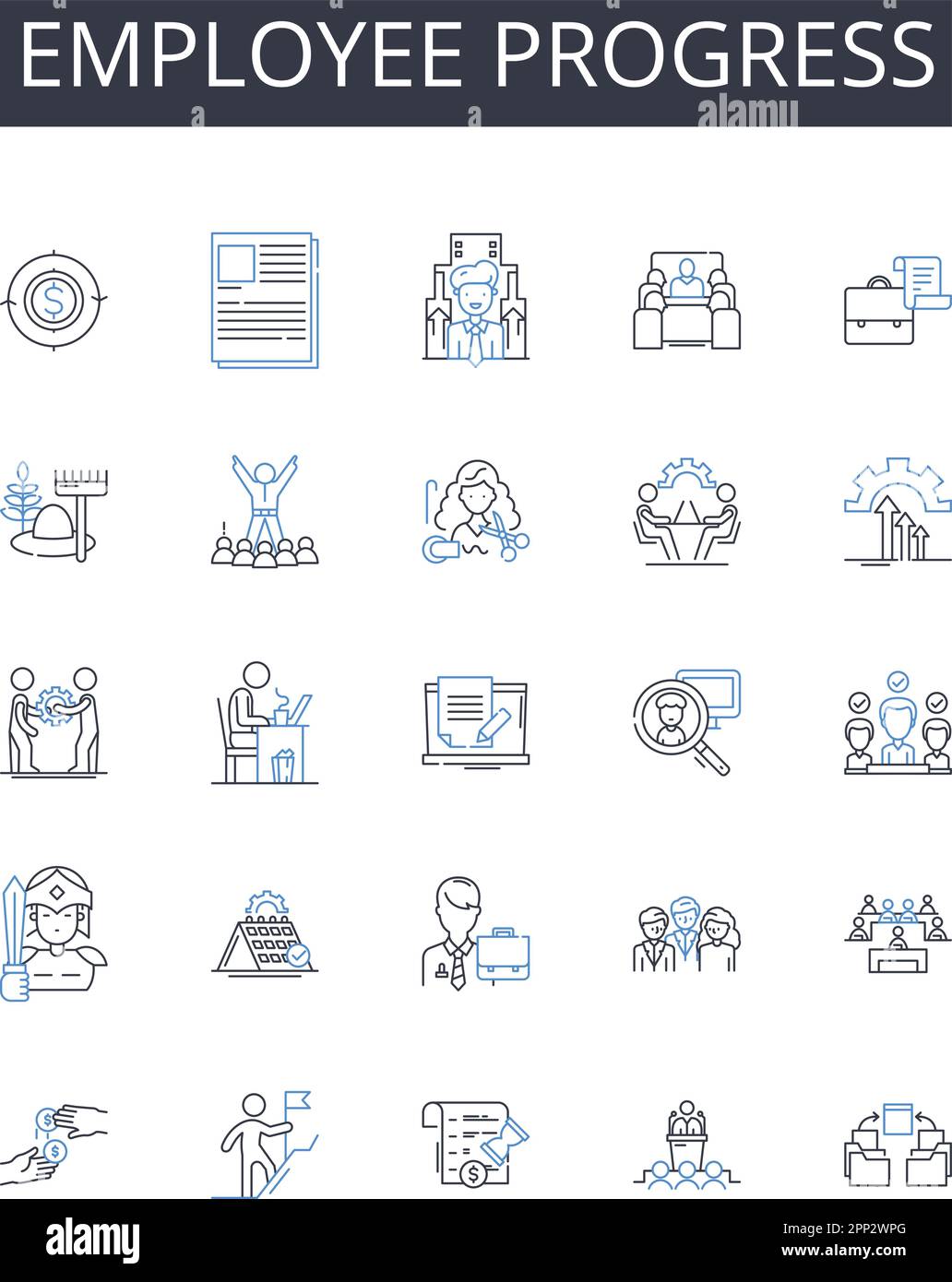 Employee Progress Line Icons Collection Guidance Coaching Assessment