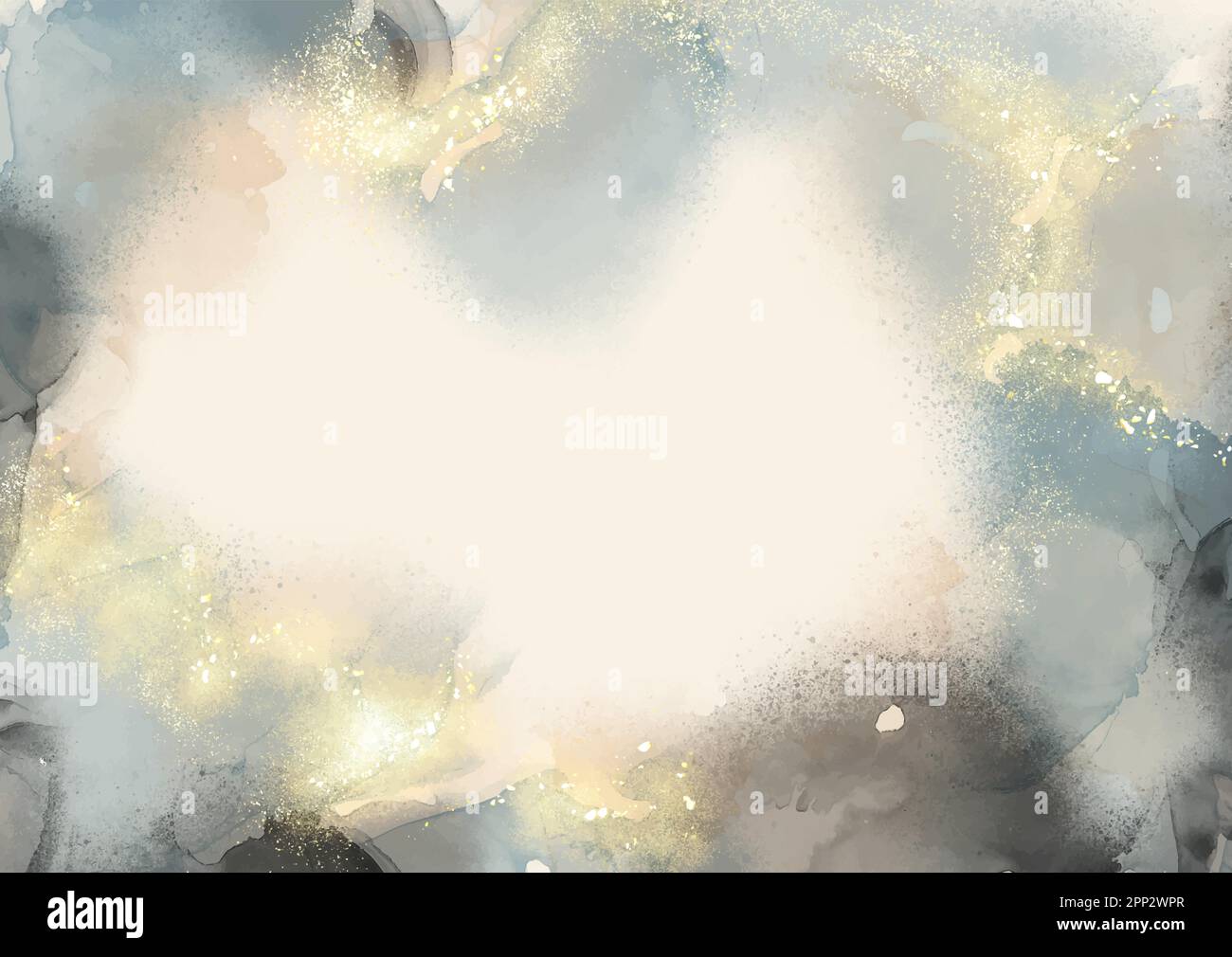 Neutral coloured hand painted alcohol ink background with gold shimmer ...