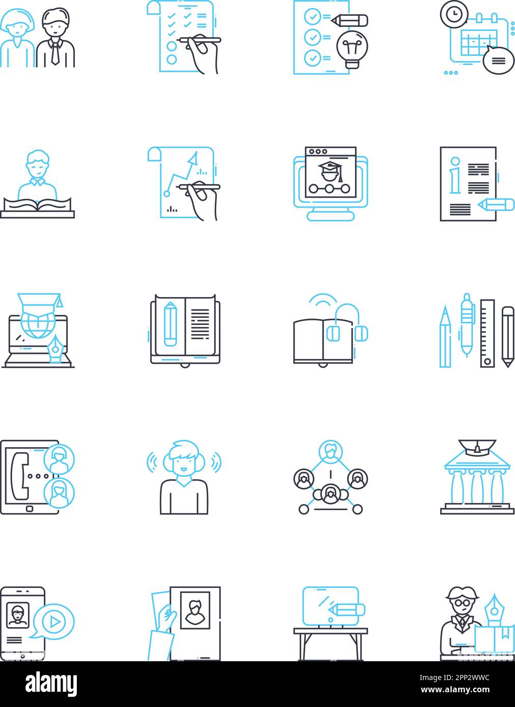 Virtual tutorials linear icons set. E-learning, Distance learning ...