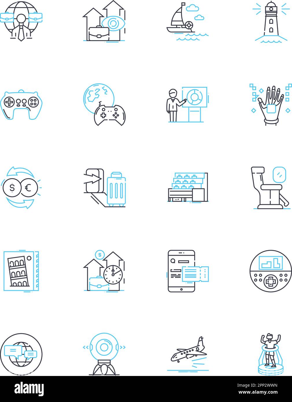 Cyberspace realm linear icons set. Virtuality, Matrix, Multimedia ...