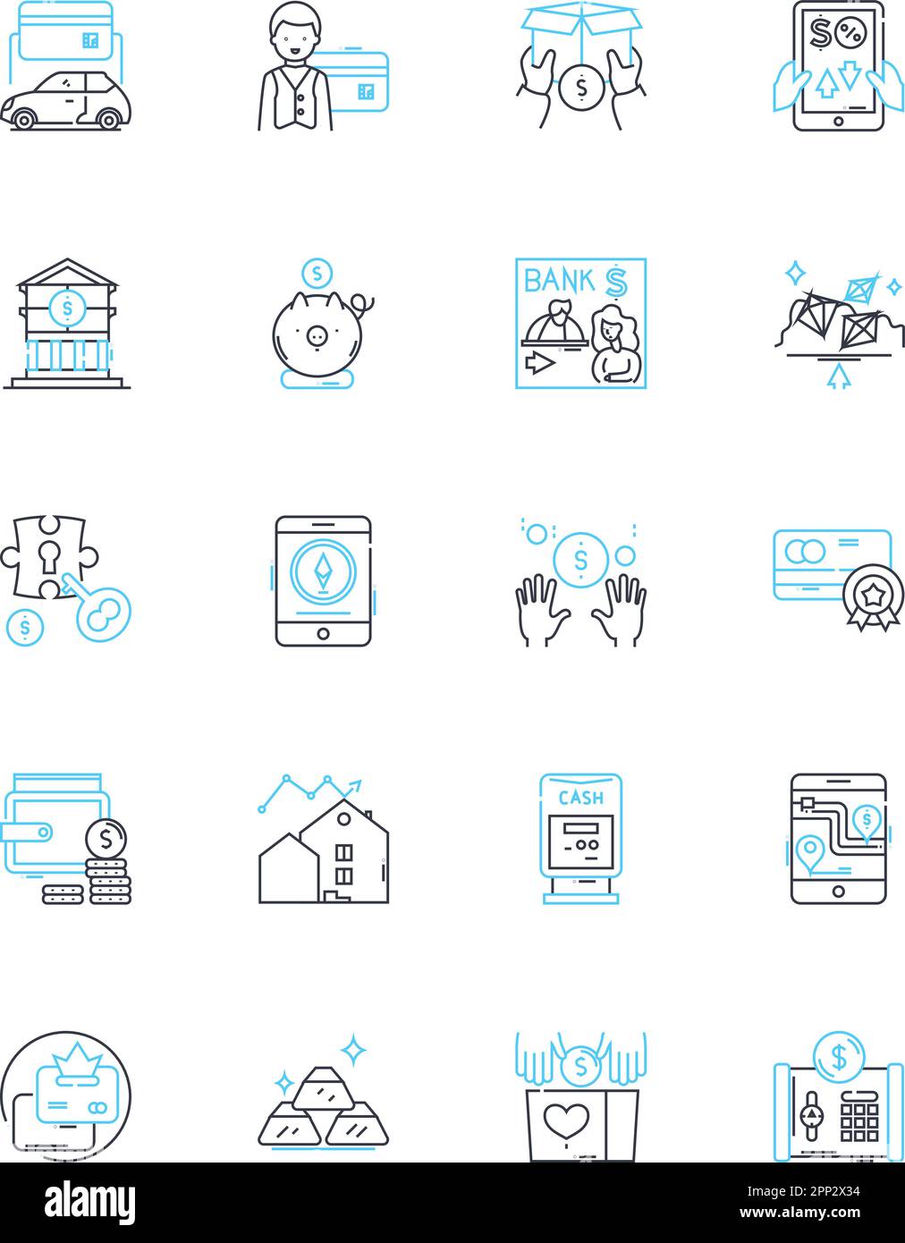 Online lender linear icons set. Virtual, Quick, Digital, Secure ...