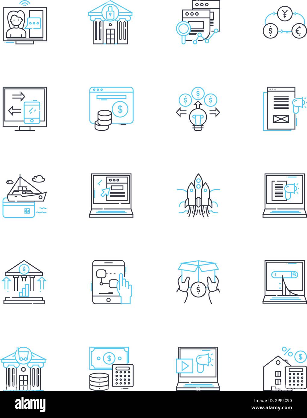 Business economy linear icons set. Entrepreneurship, Capitalism ...
