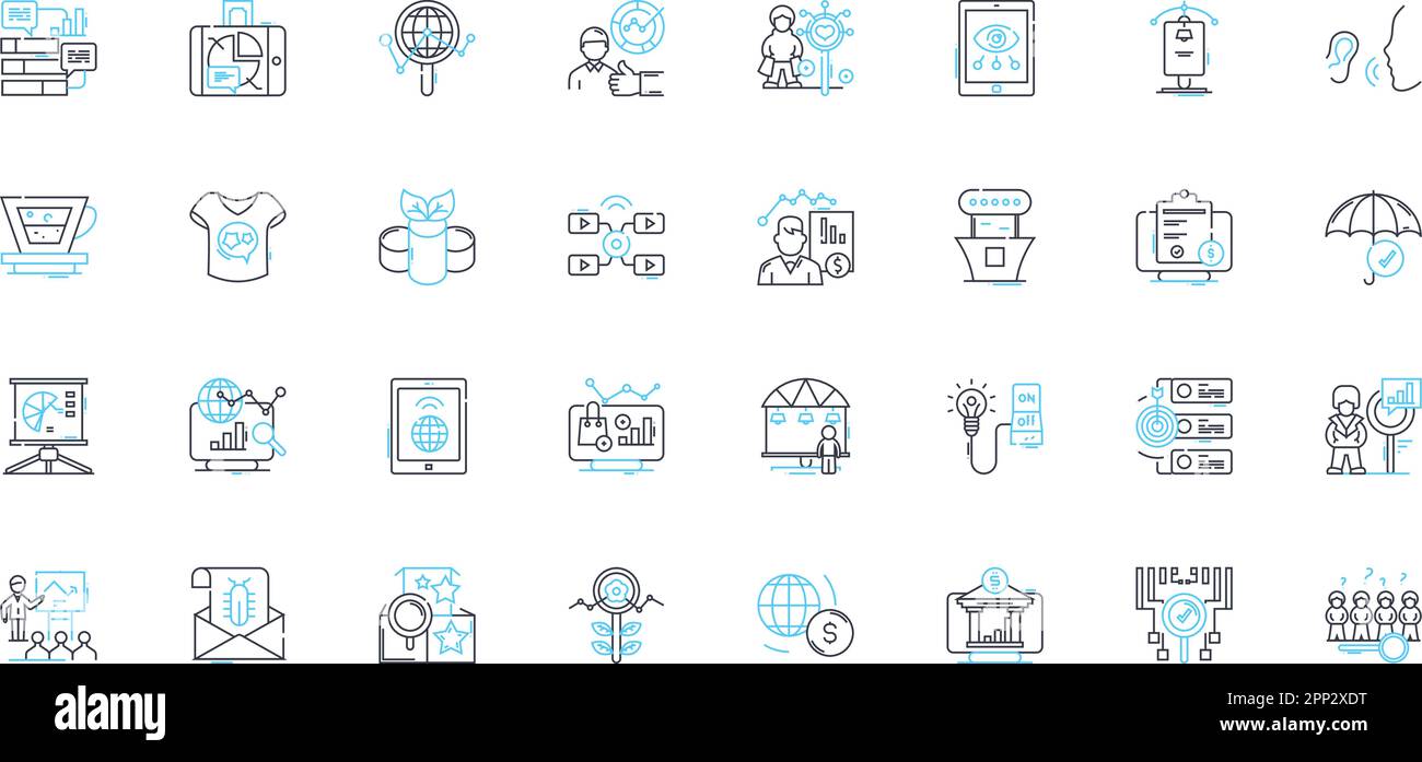 Market research linear icons set. Survey, Focus group, Data, Analysis, Target audience, Sampling ...