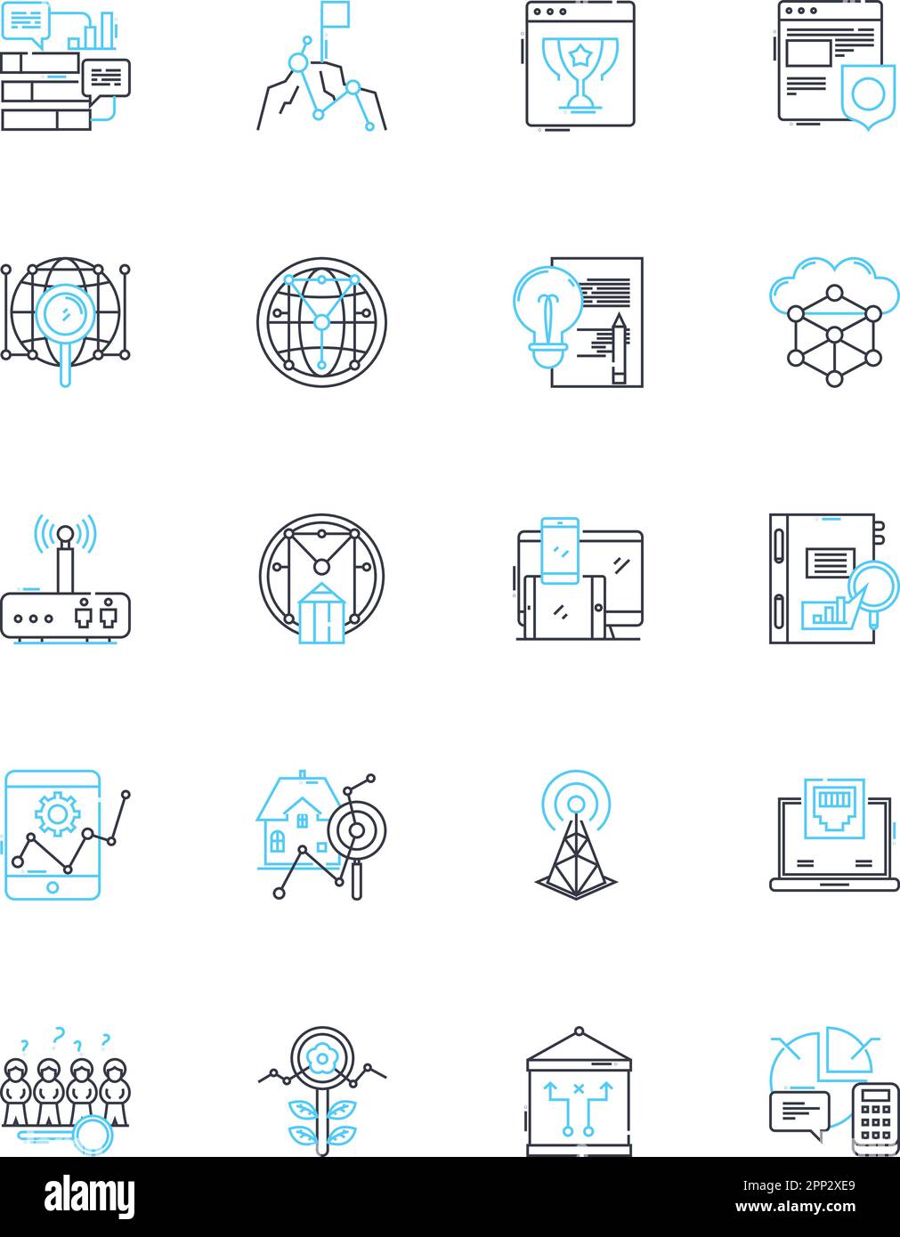 Digital marketing linear icons set. SEO, PPC, Social Media, Email, Content, Analytics, Mobile ...